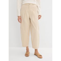 bonprix Leichte Twill-Culotte in Ballonoptik, beige, Gr.38, Twill-Culotte mit zwei Abn&auml;hern vorne in Barrelshape, 98% Baumwolle