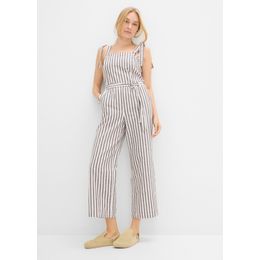 bonprix Jumpsuit aus Baumwoll-Leinen-Mix, braun, Gr.42, S&uuml;&szlig;er &auml;rmelloser Jumpsuit mit Bindedetails, 85% Baumwolle