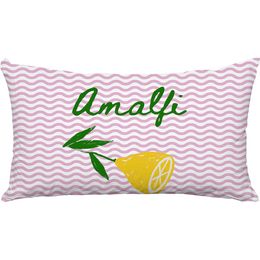 Dekokissen queence "Amalfi", bunt, schriftzug bedruckt gemustert, B:60cm L:40cm, Polyester, Dekokissen_Sitzkissen_Kissenh&uuml;llen, Premium Outdoor Kissenbezug; Format: 60x40 cm