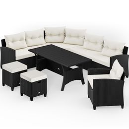 Casaria Polyrattan Ecklounge Schwarz/Creme inkl Kissen