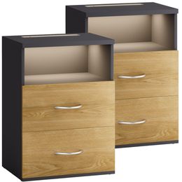 Casaria Nachttisch Jamie 2er-Set Holz/Grau 55x40x28cm