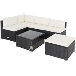 Casaria Polyrattan Ecklounge Schwarz/Creme dicke R&uuml;ckenpolster
