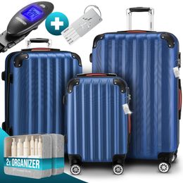 Monzana Hartschalenkoffer Set 3-tlg mit Zubeh&ouml;r Rollen 360o Blau ABS