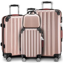 Monzana Hartschalenkoffer Set 4-tlg mit Zubeh&ouml;r Rollen 360o Ros&eacute; ABS