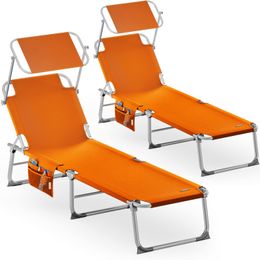 Casaria Sonnenliege Ibiza 2er-Set Orange Alu mit Sonnendach