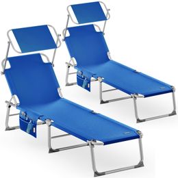 Casaria Sonnenliege Ibiza 2er-Set Blau Alu mit Sonnendach