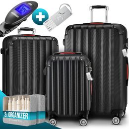 Monzana Hartschalenkoffer Set 3-tlg mit Zubeh&ouml;r Rollen 360o Schwarz ABS