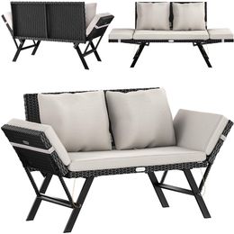 Casaria Polyrattan Gartenbank Schwarz/Creme 176x56x81cm