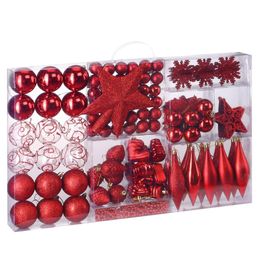 Casaria Weihnachtskugeln Rot 102 tlg in matt gl&auml;nzend & glitzernd