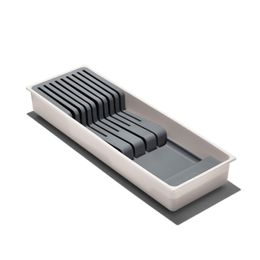 Schubladeneinsatz OXO GOOD GRIPS "OXO Kompakter Messerschubladen Organizer", wei&szlig;, grau, B:14cm H:6cm T:42cm, Kunststoff, Schubladeneins&auml;tze, Schubladeneinsatz, f&uuml;r Sichere und ordentliche Messeraufbewahrung