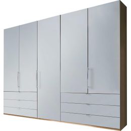 Faltt&uuml;renschrank Wiemann "Loft, Kleiderschrank, Schrank, W&auml;scheschrank, mit Glasfront", beige (bianco, eiche, nachbildung, wei&szlig; glas), B:250cm H:216cm T:58cm, Schr&auml;nke, inkl. gep&auml;mpften Schubk&auml;sten und T&uuml;ren, mit Panorama&ouml;ffnung