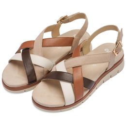 Riemchensandale Ara "CAMBRIDGE-S", Damen, Gr. 37, hellbeige kombiniert, Glattleder, Veloursleder, mehrfarbig, Basic, Schuhe Riemchensandale, Keilabsatz, Komfortschuh mit Klettverschuss, G-Weite (=weit)