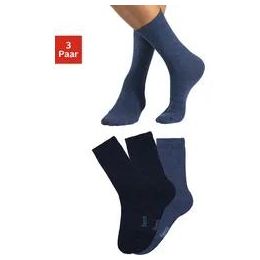 Socken Bench., Damen, Gr. 39-42, blau (2x marine, 1x jeans), Elasthan, Polyamid, Wolle, uni und melange, Socken Socken, Herrensocken mit w&auml;rmender Wolle