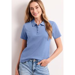 Poloshirt Street One, Damen, Gr. 36, drift blau, Web, 97% Baumwolle, 3% Elasthan, unifarben, normal normal, hoch geschlossener Ausschnitt, abgesteppt, Shirts, aus Baumwolle mit Stretchante