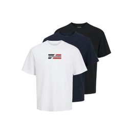 Jack & Jones Kurzarmshirt JACK & JONES "JJECORP GRAPHIC TEE SS O-3PK MP NOOS", Herren, Gr. M, sky captain pack:with schwarz, wei&szlig;, Jersey, Obermaterial: 100% Baumwolle, unifarben, relaxed fit normal, Rundhals, Shirts