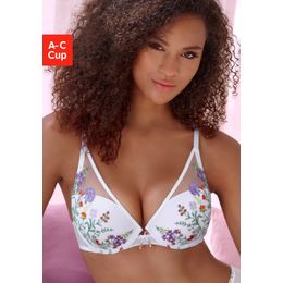 Push-up-BH Lascana "Maria", Damen, Gr. 70, Cup B, bunt (wei&szlig;, bunt), Netz, Obermaterial: 66% Polyamid, 32% Polyester, 2% Elasthan, BHs Push-up-BH, mit bunten Blumen aus Stickereispitze, im High-Apex Design, Dessous