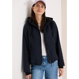 Kurzjacke Cecil, Damen, Gr. XL (44), blau navy, Stoff, Obermaterial: 55% Polyester, 33% Baumwolle, 12% Nylon; Futter: 100% Polyester, unifarben, comfort fit normal, ohne Ausschnitt, Rippb&uuml;ndchen, Jacken Kurzjacke, im Hoodie-Style