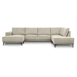 Wohnlandschaft OTTO HOME "XXL Sofa Oland, Struktur, Flachgewebe, Luxus-Microfaser, Boucle", beige, B:345cm H:85cm T:210cm, 100% Polyester, Sofas, Wohnlandschaft, U-Form, 345 cm, Wellenunterfederung, Skandi-Design, Metallf&uuml;&szlig;e