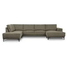 Wohnlandschaft OTTO HOME "XXL Sofa Oland, Struktur, Flachgewebe, Luxus-Microfaser, Boucle", braun, B:345cm H:85cm T:210cm, 100% Polyester, Sofas, Wohnlandschaft, U-Form, 345 cm, Wellenunterfederung, Skandi-Design, Metallf&uuml;&szlig;e
