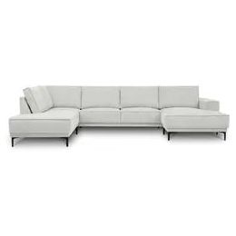 Wohnlandschaft OTTO HOME "XXL Sofa Oland, Struktur, Flachgewebe, Luxus-Microfaser, Boucle", beige (sand), B:345cm H:85cm T:210cm, 100% Polyester, Sofas, Wohnlandschaft, U-Form, 345 cm, Wellenunterfederung, Skandi-Design, Metallf&uuml;&szlig;e