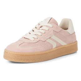 Plateausneaker Tamaris, Damen, Gr. 36, rosa (rose), Leder, Veloursleder, Fischgratmuster, kontrastfarbene Details, Basic, Schuhe Plateausneaker, Freizeitschuh, Halbschuh, Schn&uuml;rschuh im Retro-Look