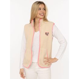 Fleeceweste Zwillingsherz "Leo Herzpatch", Damen, Gr. L, beige, Obermaterial: 100% Polyester, Westen Fleeceweste, kuschelig weich, mit Eingriffstaschen, Stehkragen, Rei&szlig;verschluss