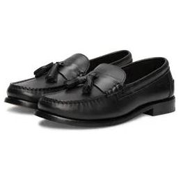 Slipper Tommy Hilfiger "HILFIGER TASSEL LTH LOAFER", Herren, Gr. 40, schwarz, Leder, unifarben, Schuhe Slipper, Blockabsatz, Mokassin, Businessschuh mit modischer Quasten