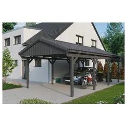 Skan Holz Einzelcarport SKANHOLZ "Fichtelberg", grau (dunkelgrau), B/H/T: 379cm x, Carports, mit Dachlattung