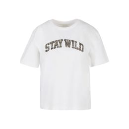 T-Shirt MISS TEE "Miss Tee Stay Wild Leo Tee", Damen, Gr. L, wei&szlig;, 100% Baumwolle, bedruckt, normal, Rundhals, Shirts T-Shirt
