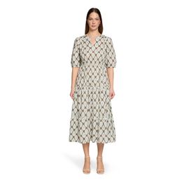 Druckkleid Cartoon "Damen tailliert", Damen, Gr. 34, Normalgr&ouml;&szlig;en, khaki, blau, Obermaterial: 55% Baumwolle, 45% Lyocell, Basic schmal lang, V-Ausschnitt, Kleider Druckkleid