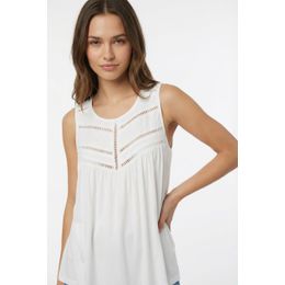 O`Neill Tanktop O'NEILL "ESSENTIALS TOKEENA TANKTOP", Damen, Gr. L (40), snow wei&szlig;, Obermaterial: 94% Viskose, 6% Elasthan, Tops Tanktop, bestickte Eins&auml;tze am U-Ausschnitt, leichte Raffungen