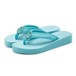 Badezehentrenner Lascana "Sandale, Badeschuh, Pantolette, Badelatsche, Flip Flop, Sommerschuh", Damen, Gr. 35, t&uuml;rkis, Obermaterial: 100% Textilmaterial. Decksohle: 100% Synthetik. Futter: 100% Textilmaterial. Laufsohle: 100% Synthetik, unifarben, Schuhe Zehentrenner Dianette, Zehentrenner mit Ringapplikation "Italy" VEGAN