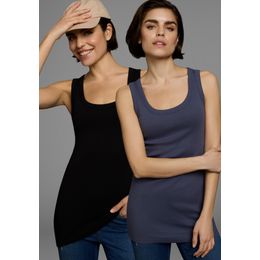 Tanktop Flashlights, Damen, Gr. 40/42 (M), blau (blau, schwarz), Feinripp, Obermaterial: 100% Baumwolle, unifarben, Basic, sehr figurbetont h&uuml;ftbedeckend, Rundhals, Tops Tanktop, sehr figurbetonte Passform, aus Baumwolle, mit Rundhalsausschnitt