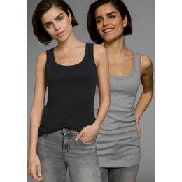Tanktop Flashlights, Damen, Gr. 56/58 (XXXL), grau, meliert, schwarz, Feinripp, Obermaterial: 100% Baumwolle. Obermaterial Melange: 90% Baumwolle, 10% Viskose, meliert, Basic, sehr figurbetont h&uuml;ftbedeckend, Rundhals, Tops Tanktop, sehr figurbetonte Passform, aus Baumwolle, mit Rundhalsausschnitt