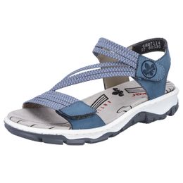 Riemchensandale Rieker, Damen, Gr. 37, blau (jeansblau), Lederimitat, Textil, Schuhe Riemchensandale, Sommerschuh, Sandalette, Klettschuh, im Sportslook