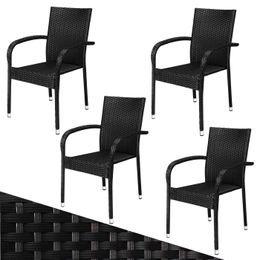 Casaria Polyrattan Stapelstuhl Comfort 4er-Set Schwarz
