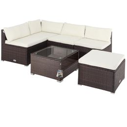 Casaria Polyrattan Ecklounge Braun/Creme dicke R&uuml;ckenpolster