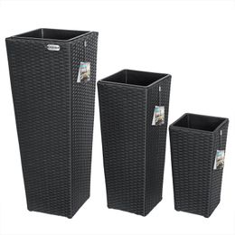 Casaria Polyrattan Blumentopf 3er-Set Schwarz