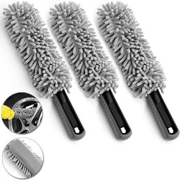 Monzana Felgen-Reinigungsb&uuml;rste 3er-Set Grau Microfaser 34cm