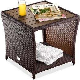 Casaria Polyrattan Beistelltisch Braun 40x45x45cm Akazienholz
