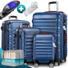 Monzana Hartschalenkoffer Set 4-tlg mit Zubeh&ouml;r Rollen 360o Blau ABS