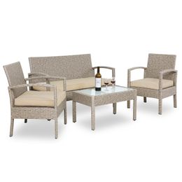 Casaria Polyrattan Garten-Sitzgruppe 4-tlg Creme