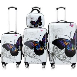 Monzana Hartschalenkoffer Set 4-tlg Rollen 360o Beautycase Butterfly Polycarbonat