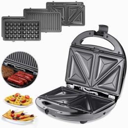 Monzana Sandwichmaker 3in1 Schwarz/Silber 800W 23x22x10cm