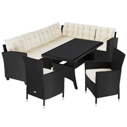 Casaria Polyrattan Ecklounge Lissabon Schwarz/Creme inkl 2 St&uuml;hlen