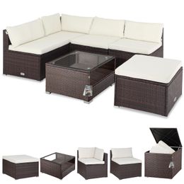 Casaria Polyrattan Ecklounge Braun/Creme mit Polyrattan Auflagenbox Braun
