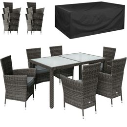 Casaria Polyrattan Garten-Sitzgruppe 7-tlg Grau/Anthrazit + Abdeckplane