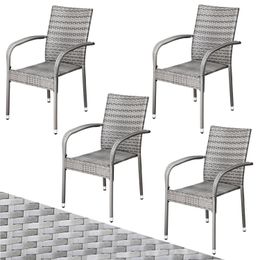 Casaria Polyrattan Stapelstuhl Comfort 4er-Set Grau