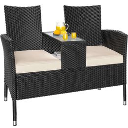 Casaria Polyrattan Kino Bank Schwarz 143x55x88cm