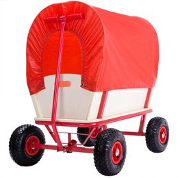 Monzana Bollerwagen Braun/Rot Holz 168x99x61cm mit Schutzdach